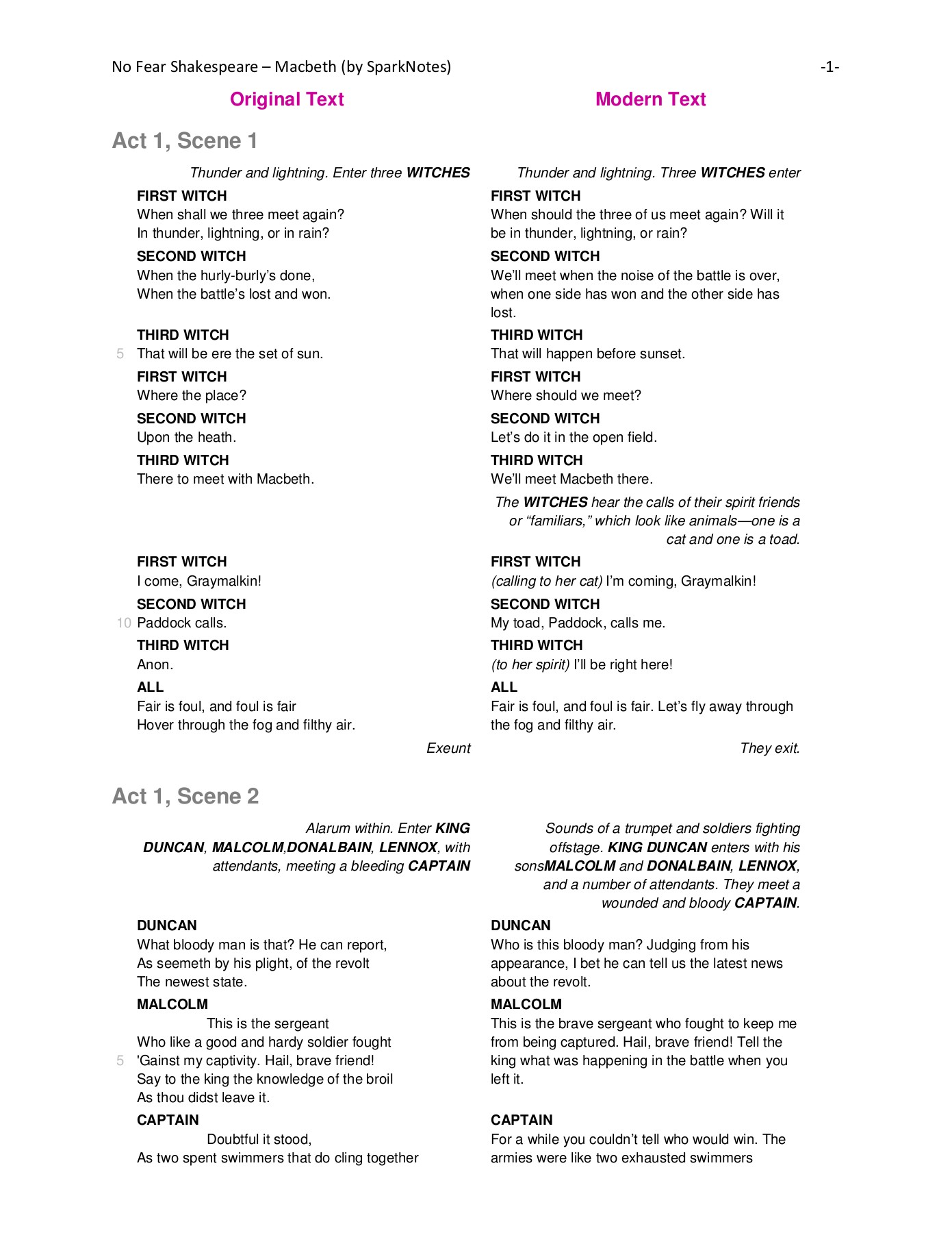 no fear shakespeare: macbeth: act 1