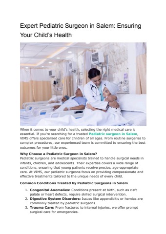 Trusted Pediatric Surgeons in Salem for Your Child’s Health