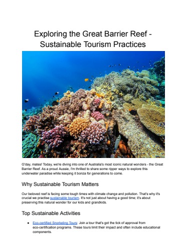 Exploring the Great Barrier Reef - Sustainable Tourism Practices