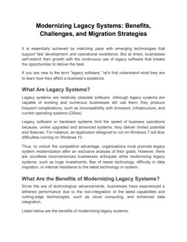 Modernizing Legacy Systems: Benefits, Challenges, and Migration ...