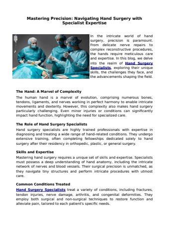 Mastering Precision: Navigating Hand Surgery with Specialist Expertise ...