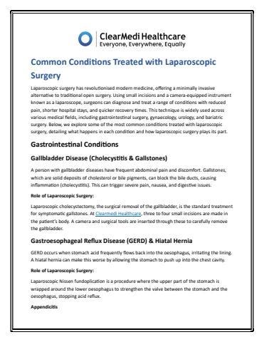 Common Conditions Treated with Laparoscopic Surgery