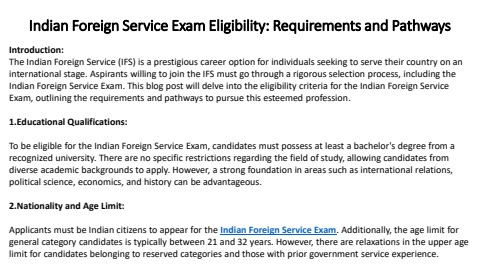 Indian Foreign Service Exam Eligibility Requirements and Pathways