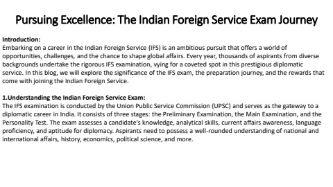 Pursuing Excellence The Indian Foreign Service Exam Journey - Elite Ias ...