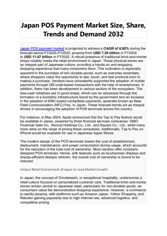 Japan POS Payment Market Size, Share, Trends and Demand 2032