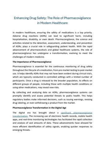 Enhancing Drug Safety The Role of Pharmacovigilance in Modern Healthcare