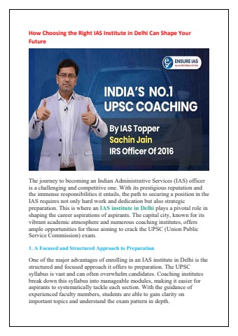 How Choosing the Right IAS Institute in Delhi Can Shape Your Future