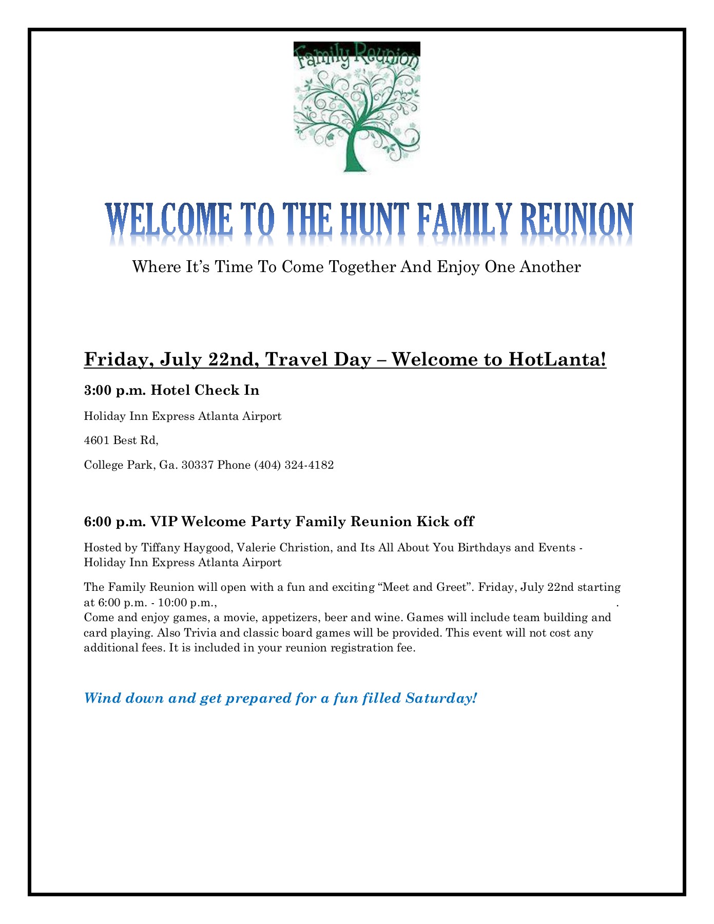 Family Reunion Itinerary Sample Family Reunion Invitation, Style Fr 03