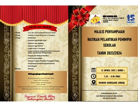 BUKU PROGRAM MAJLIS PENYAMPAIAN WATIKAH PELANTIKAN PEMIMPIN SEKOLAH