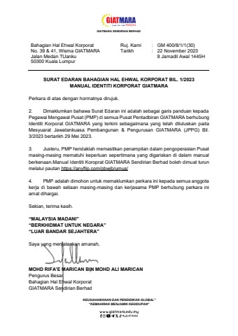 SURAT EDARAN BEK BIL 3-2023 - MANUAL IDENTITI KORPORAT GIATMARA ...