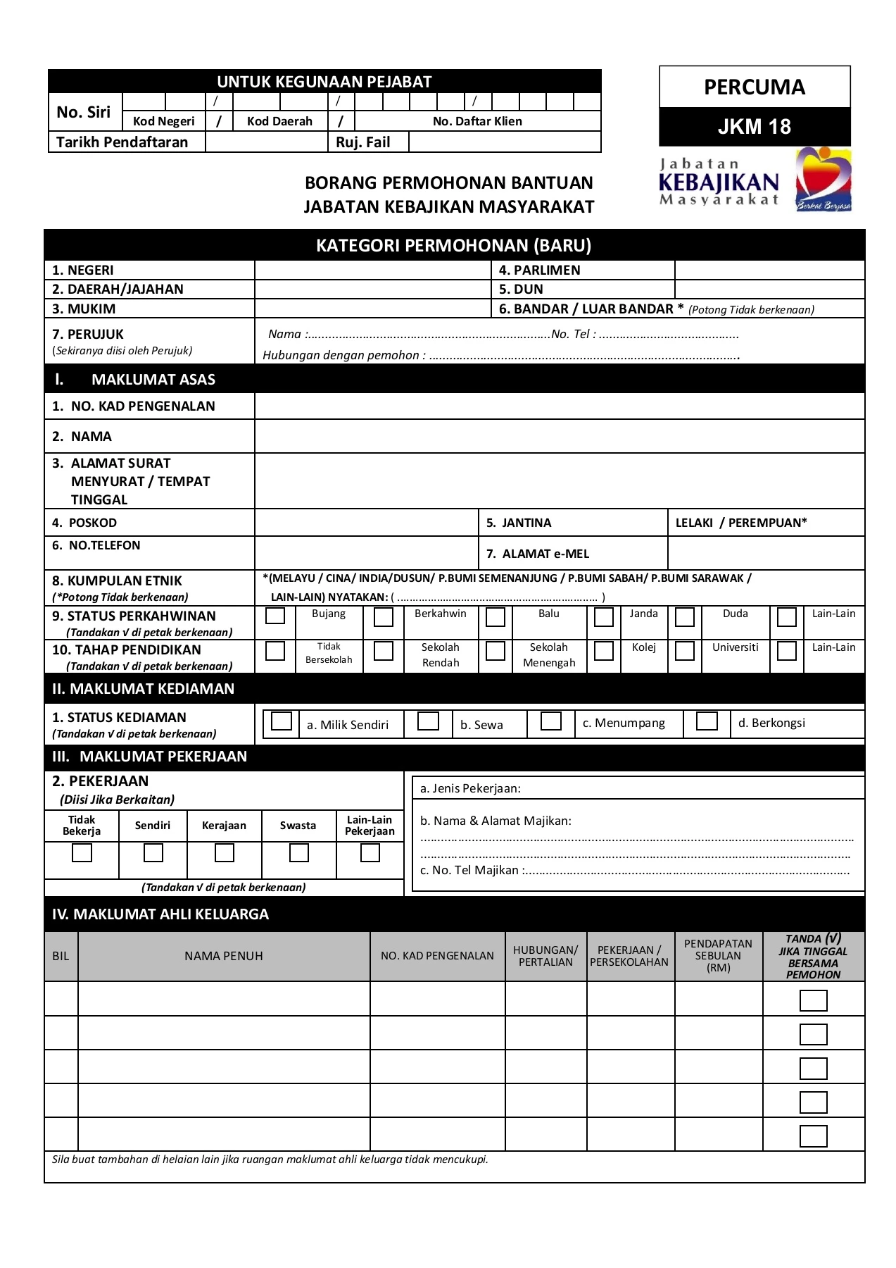 BORANG PERMOHONAN JKM 18
