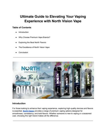 Ultimate Guide to Elevating Your Vaping Experience with North Vision Vape