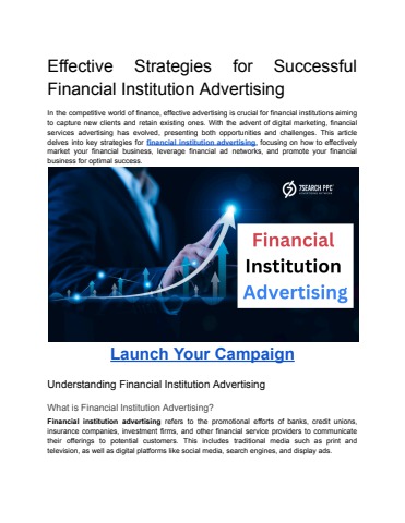 Effective Strategies for Successful Financial Institution Advertising