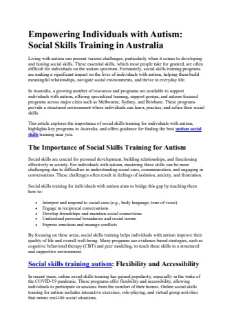 social skills training autism