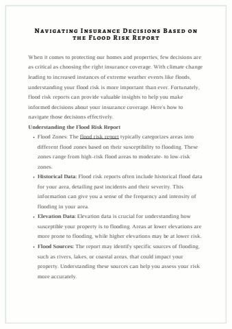 Navigating Insurance Decisions Based on the Flood Risk Report - Land ...