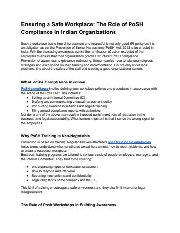 Ensuring a Safe Workplace The Role of PoSH Compliance in Indian ...
