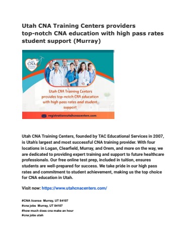 Utah CNA Training Centers providers top-notch CNA education with high ...