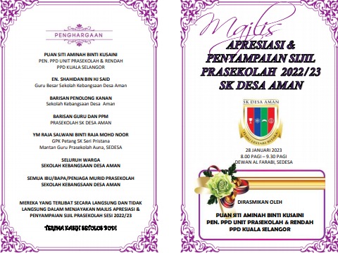 Buku Program Majlis Apresiasi & Penyampaian Sijil Prasekolah 2022/2023 SK Desa Aman - SEKOLAH ...