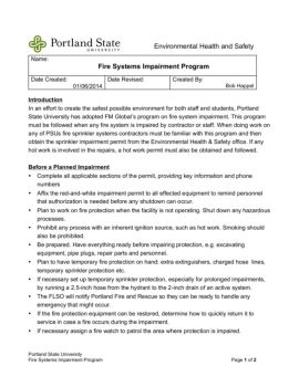Fire Systems Impairment Program - Portland State University - Guset ...