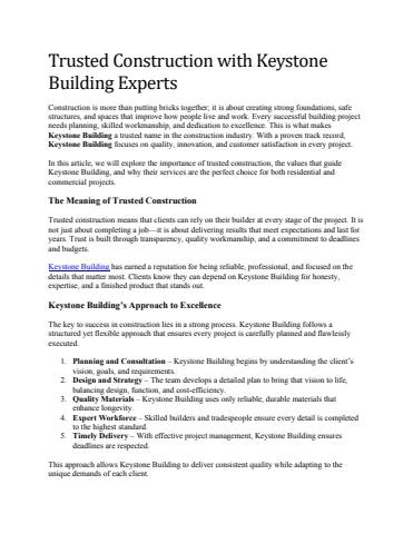 Trusted Construction with Keystone Building Experts