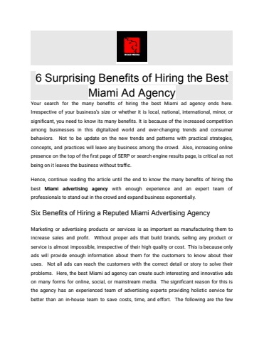 6 Surprising Benefits of Hiring the Best Miami Ad Agency