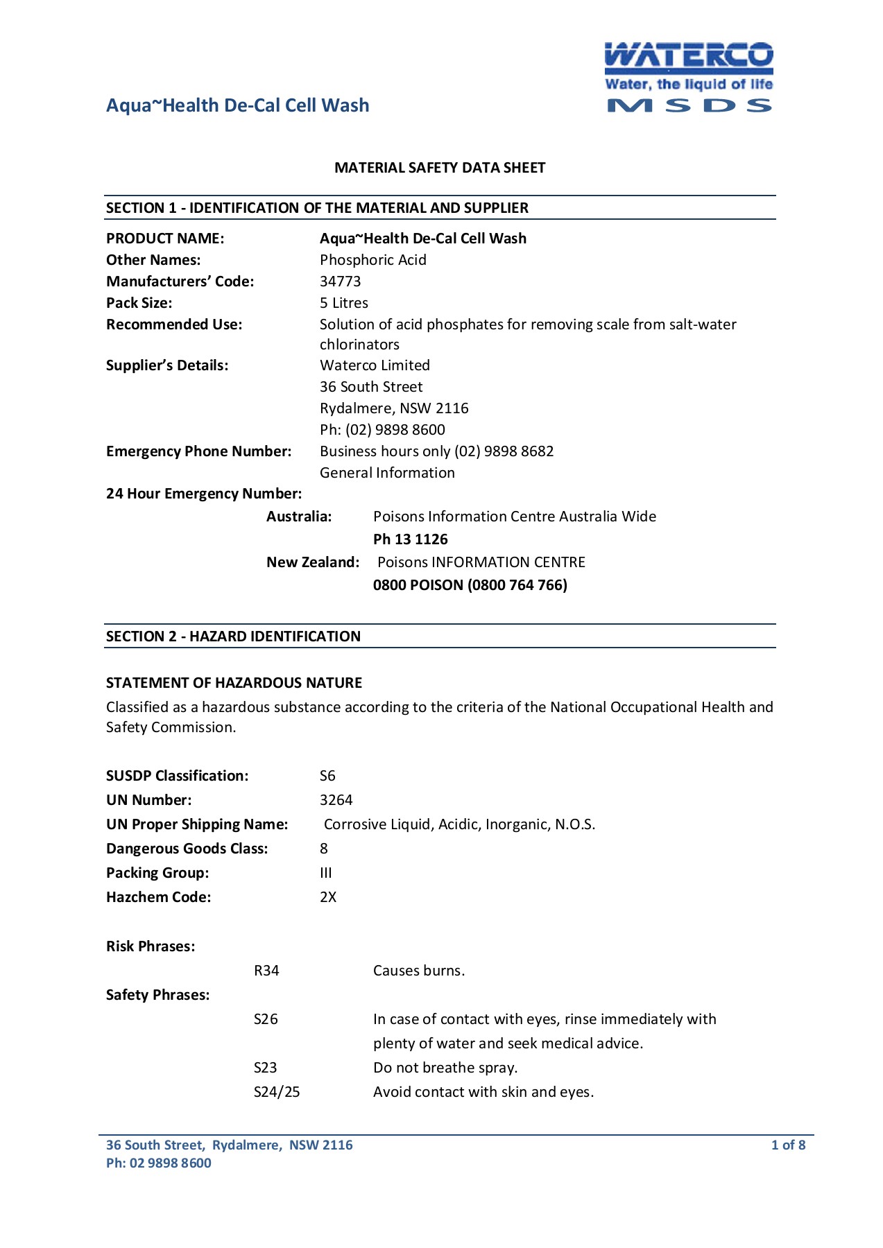 Phosphoric Acid Msds