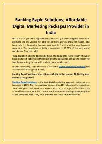Ranking Rapid Solutions; Affordable Digital Marketing Packages Provider in India