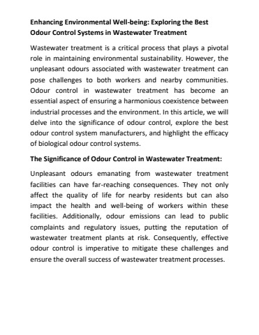 Enhancing Environmental Well-being: Exploring the Best Odour Control ...