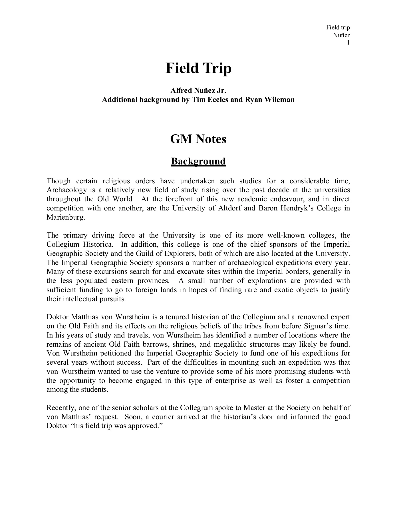WFRP - Field Trip