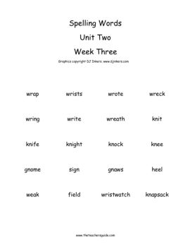 Spelling Words Unit Two Week Three - theteachersguide.com - Guset User ...