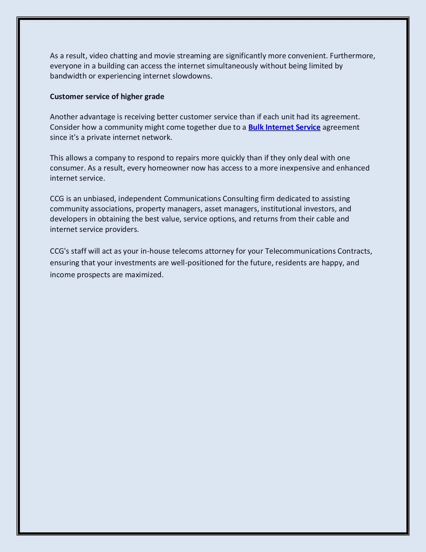 Comcast Bulk Services Agreement