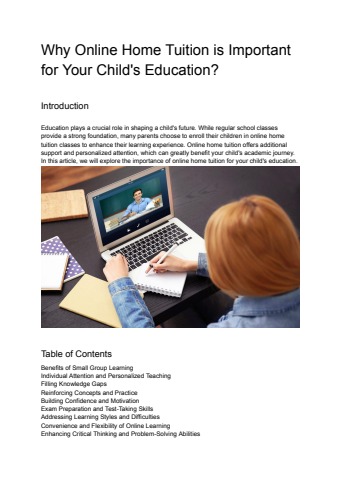 Why Online Home Tuition is Important for Your Child's Education