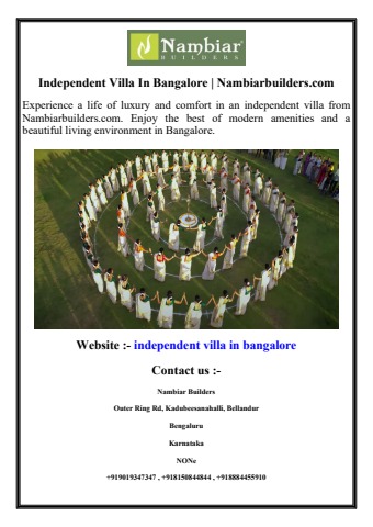 Independent Villa In Bangalore Nambiarbuilders.com - Nambiarbuilders ...