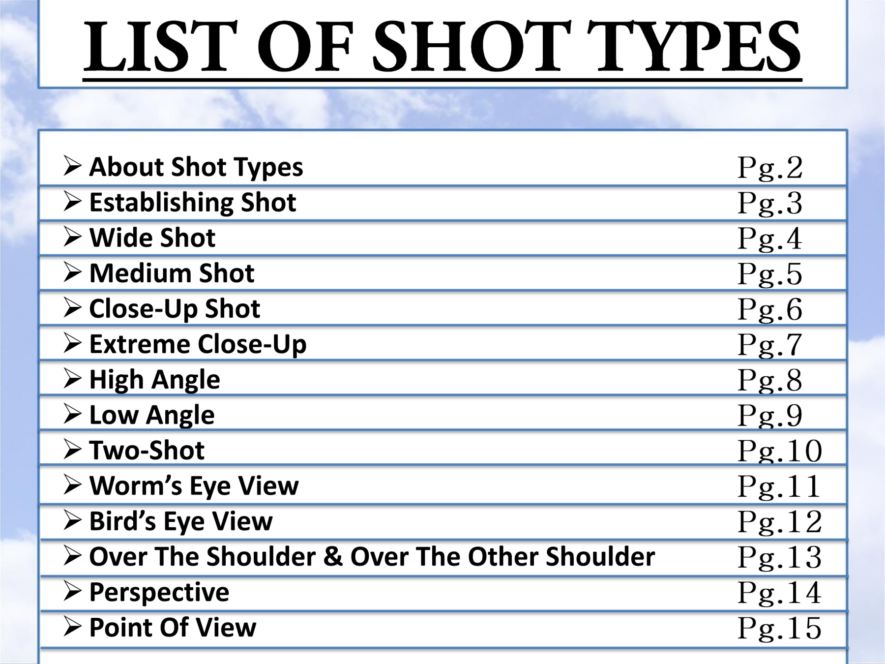Photography Shot List Examples