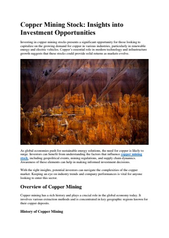 Copper Mining Stock: Insights into Investment Opportunities