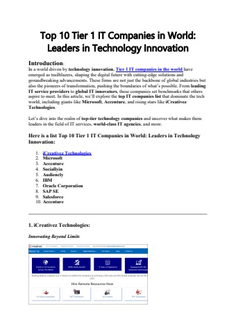 Top 10 Tier 1 IT Companies in World, Leaders in Technology Innovation