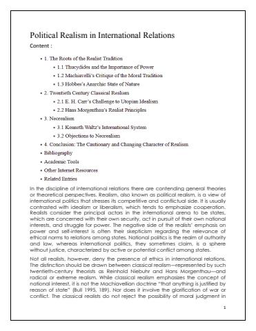 Political Realism in International Relations