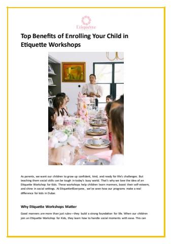 Top Benefits of Enrolling Your Child in Etiquette Workshops