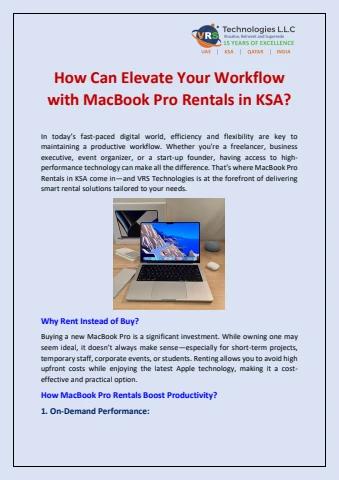 How Can Elevate Your Workflow with MacBook Pro Rentals in KSA? - VRS ...