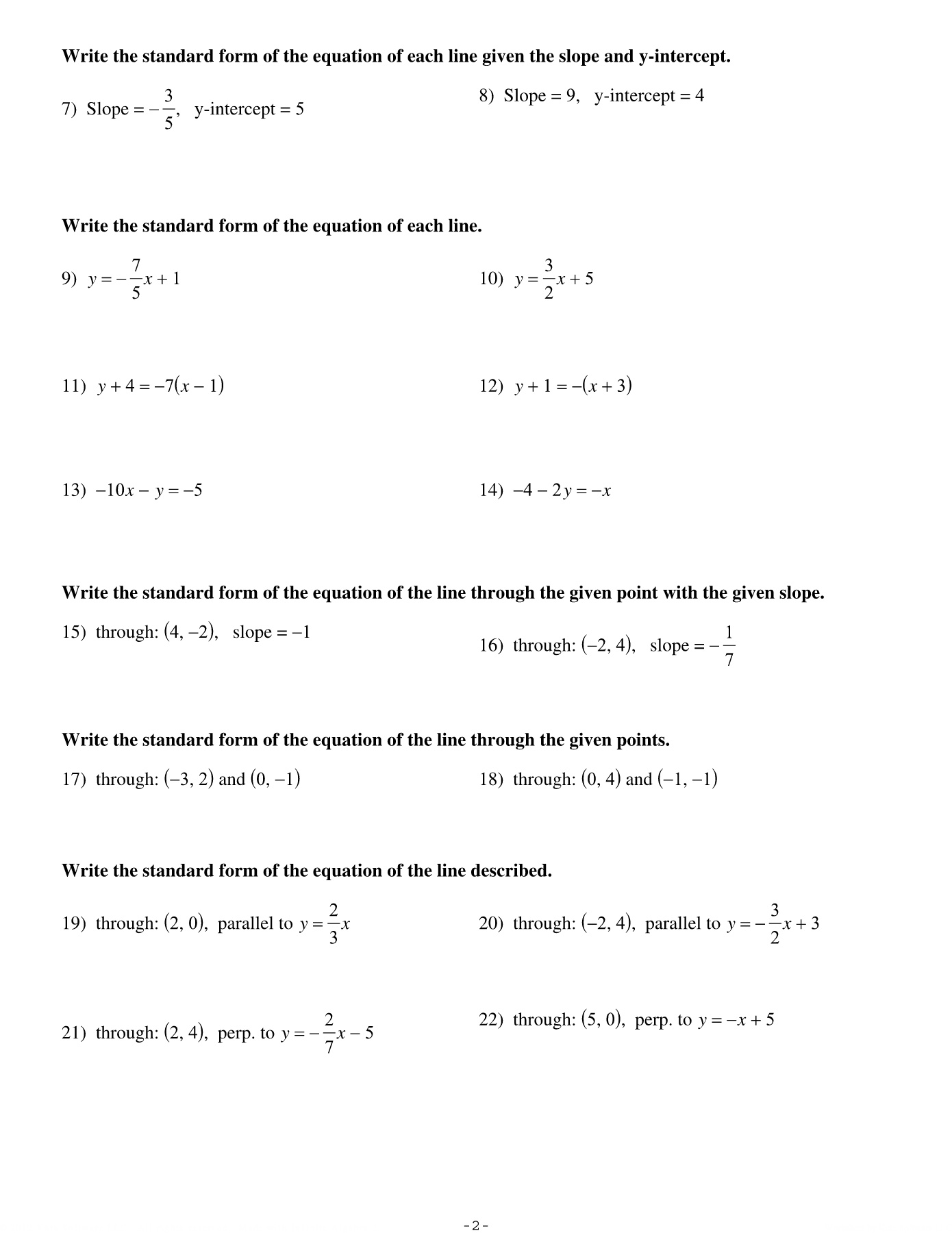 Mastering Linear Equations: A Review Worksheet for Algebra 2