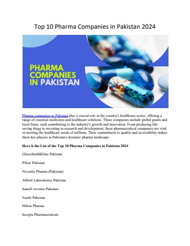 Top 10 Pharma Companies in Pakistan 2024