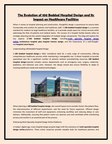 The Evolution of 100 Bedded Hospital Design and Its Impact on ...