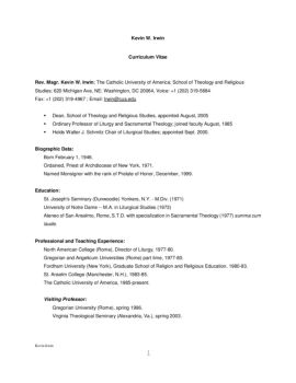 Kevin W. Irwin Curriculum Vitae Rev. Msgr. Kevin W. Irwin - Guset User ...