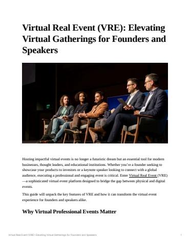 Virtual Real Event (VRE) Elevating Virtual Gatherings for Founders and ...