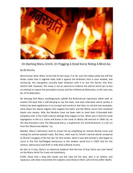 On Bashing Manu Smriti, Or Flogging A Dead Horse Riding A Blind Ass ...