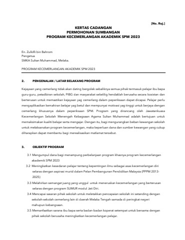KERTAS KERJA PROGRAM KECEMERLANGAN SPM 2023