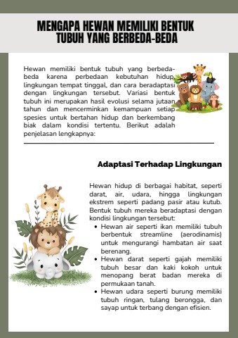 HEWAN MEMILIKI BENTUK TUBUH YANG BERBEDA-BEDA