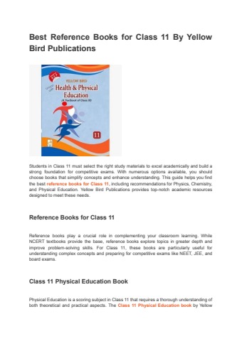 Best Reference Books for Class 11 By Yellow Bird Publications