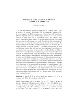 COMPACT SETS IN METRIC SPACES NOTES FOR MATH 703 - Guset User Flip PDF ...