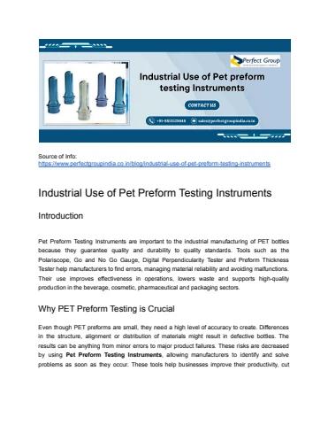 Industrial Use of Pet Preform Testing Instruments